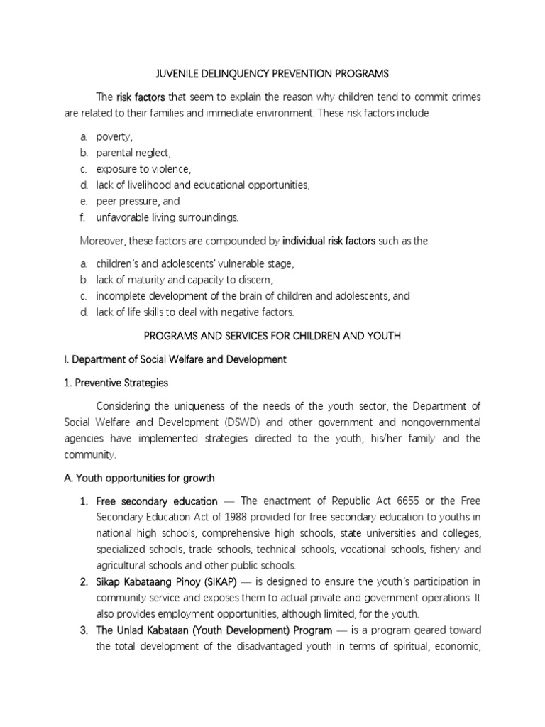 Juvenile Delinquency Prevention Programs | PDF | Adoption | Family