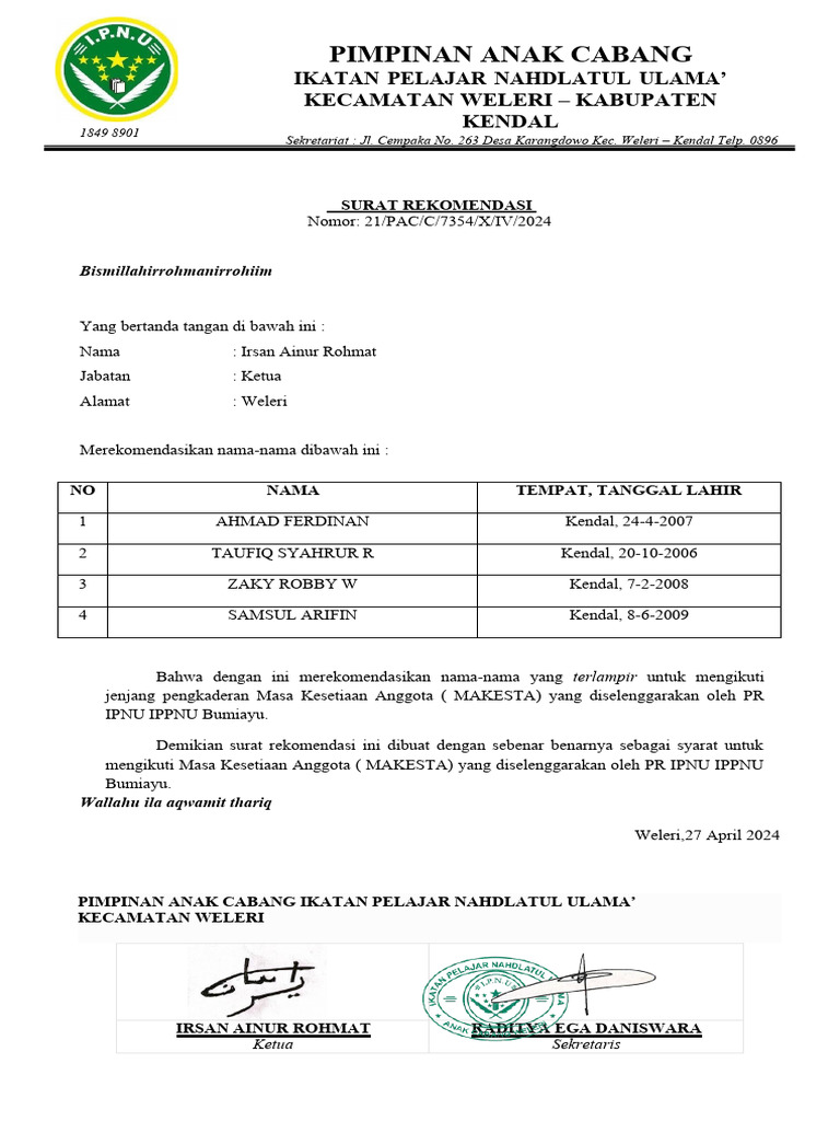 Surat Pernyataan Rekom | PDF