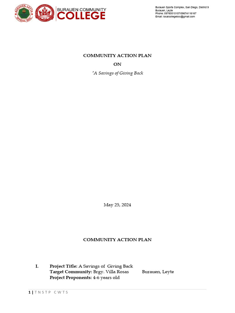 Community Action Plan On NSTP | PDF | Evaluation