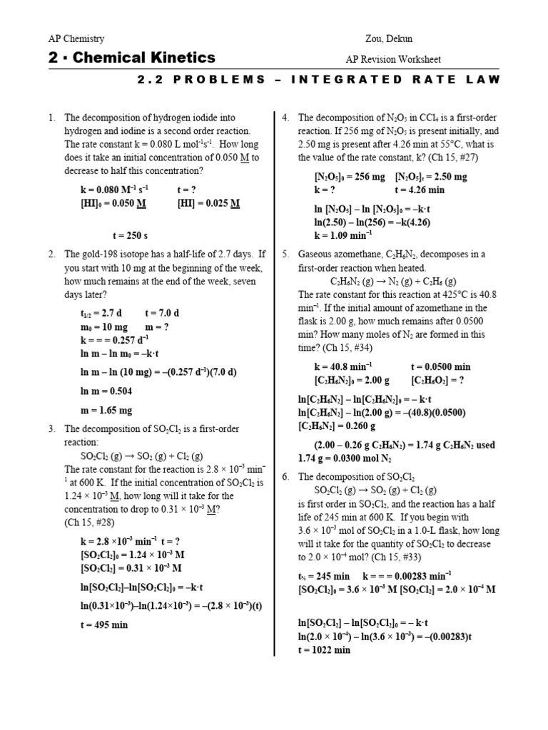 Apch2.2 - Problems Integrated Rate Law - Ans | PDF | Mole (Unit) | Unit ...
