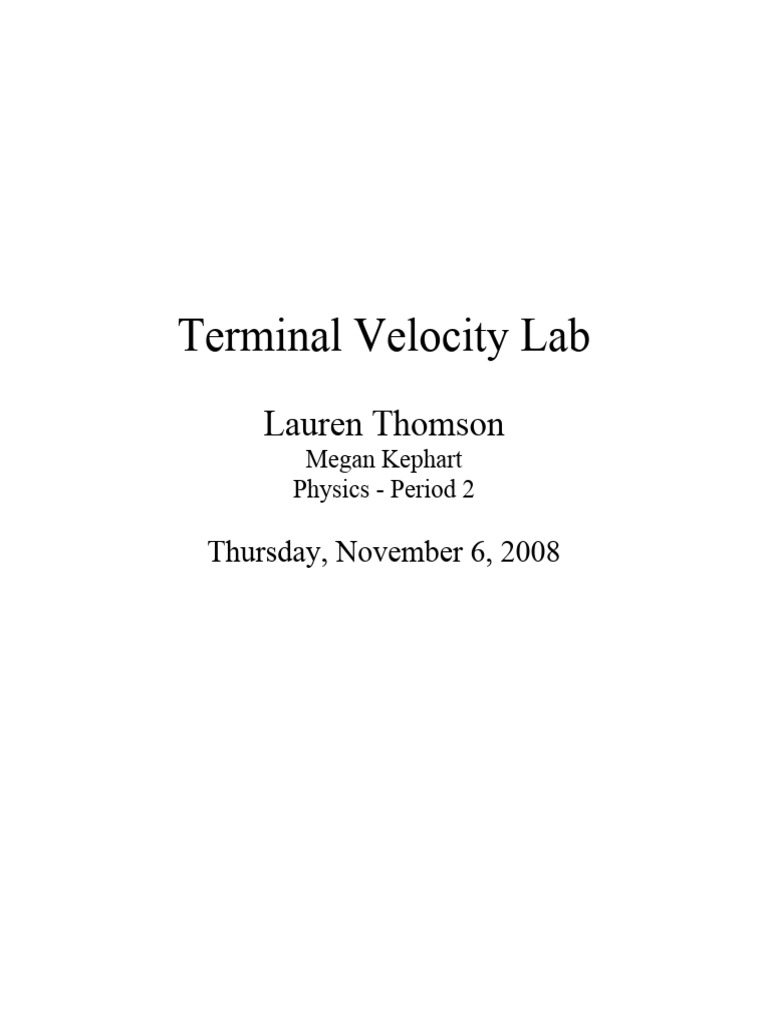 Terminal Velocity Lab | PDF | Force | Velocity