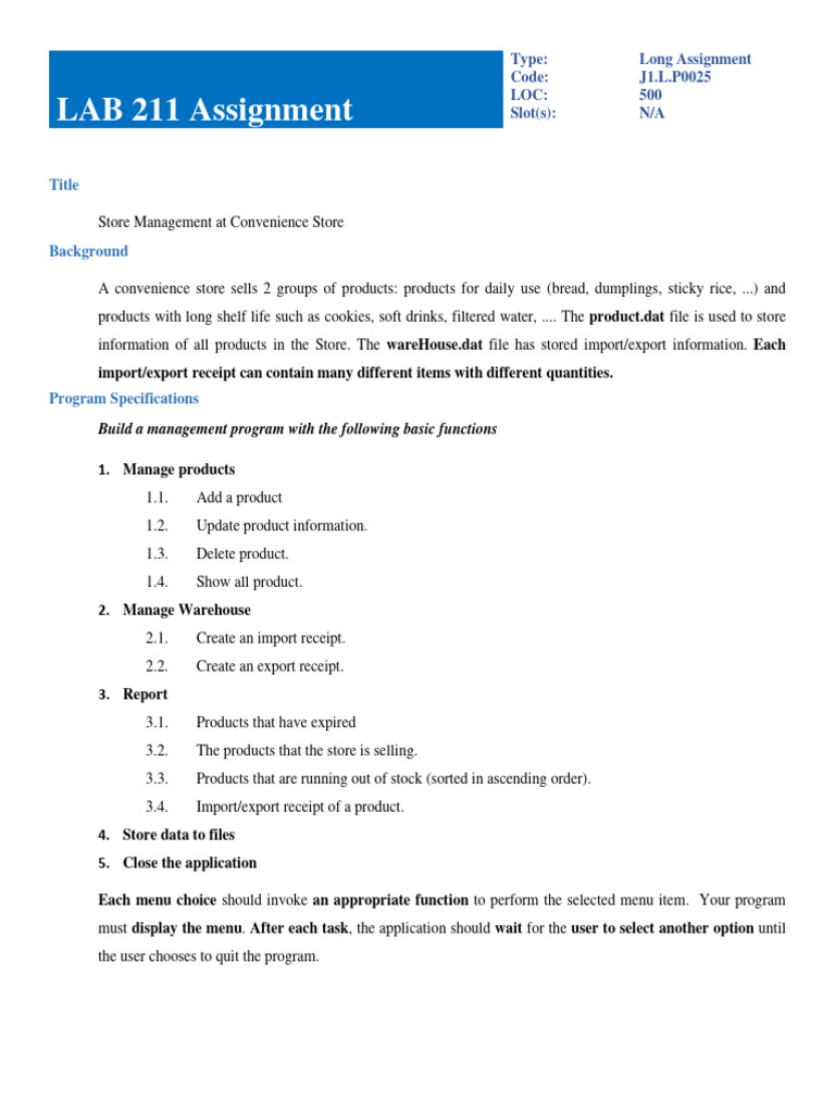 J1.L.P0025. Store Management at Convenience Store-500 | PDF | Menu ...