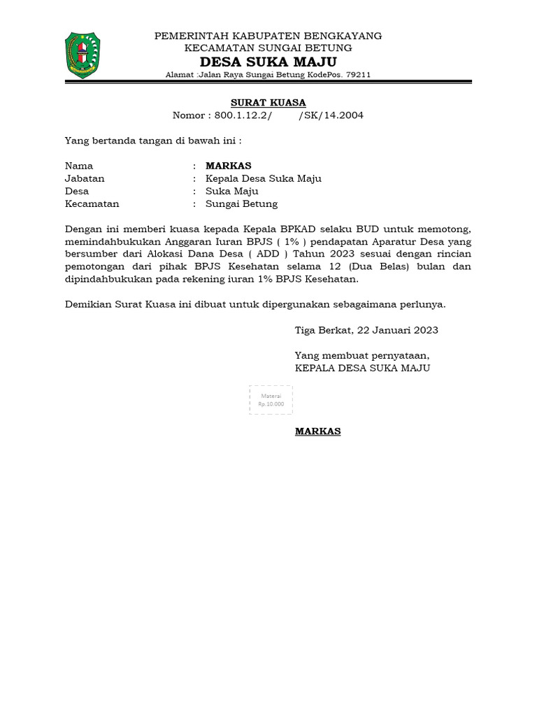 Surat Kuasa BPJS Kesehatan | PDF