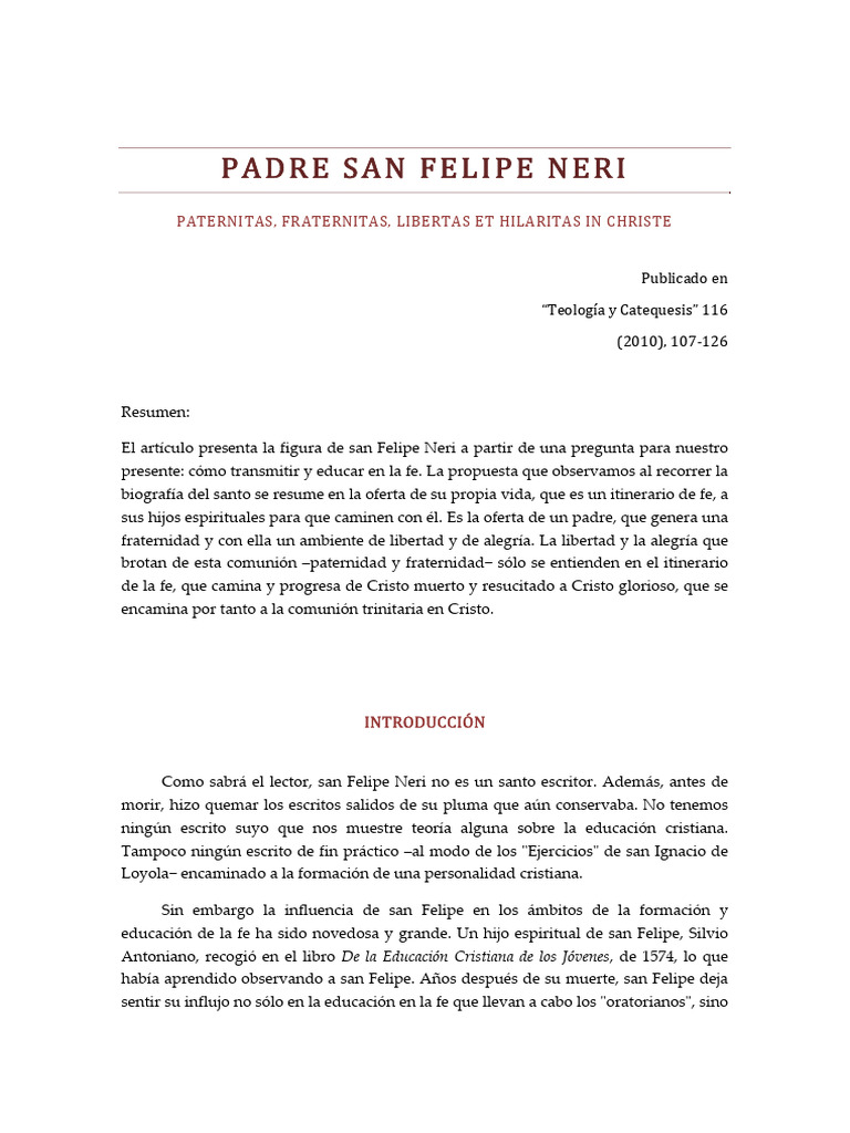 Padre San Felipe Neri | PDF | Amor | eucaristía