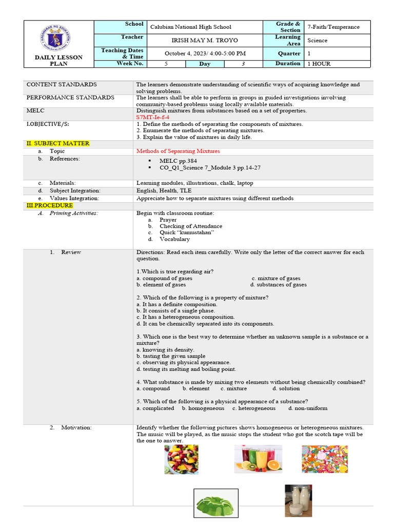 Methods of Separating Mixtures | PDF | Mixture | Chemistry