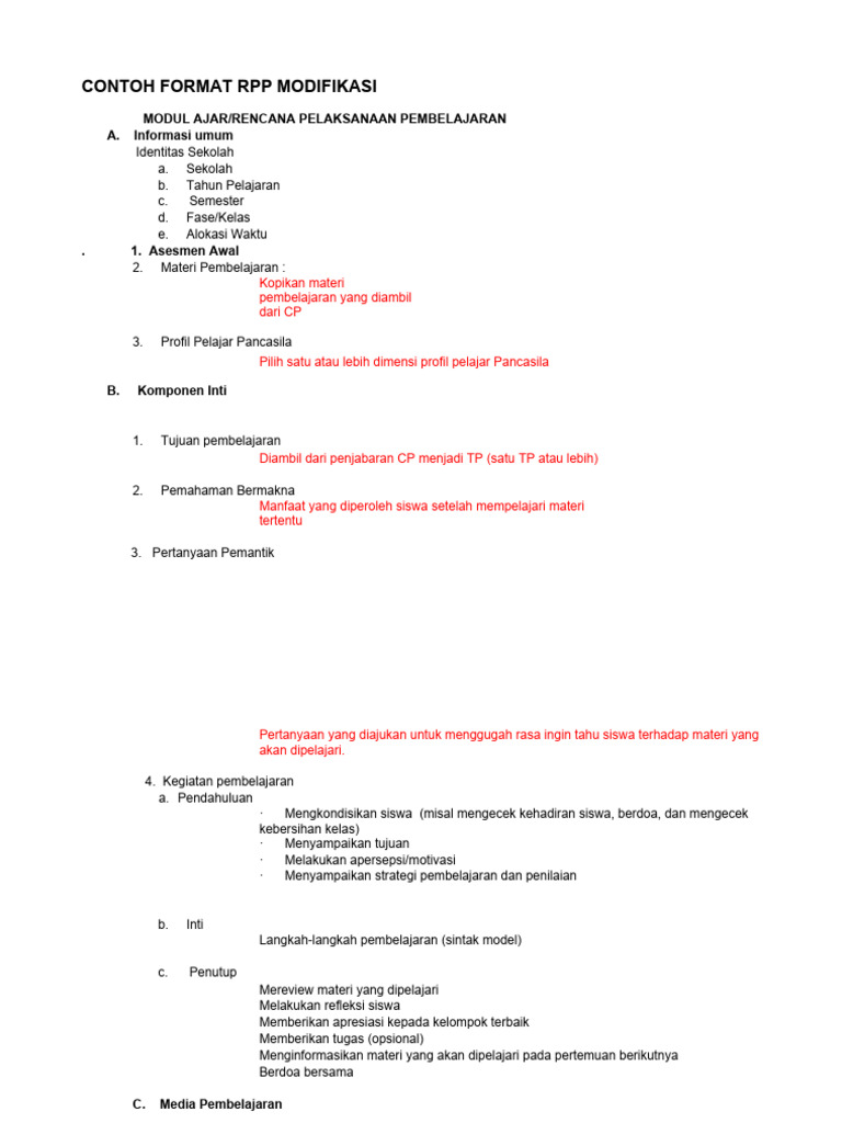 Contoh Format RPP Modifikasi | PDF