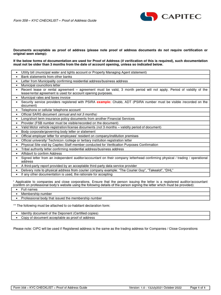 KYC CHECKLIST - Proof of Address Guide | PDF | Accountant | Invoice