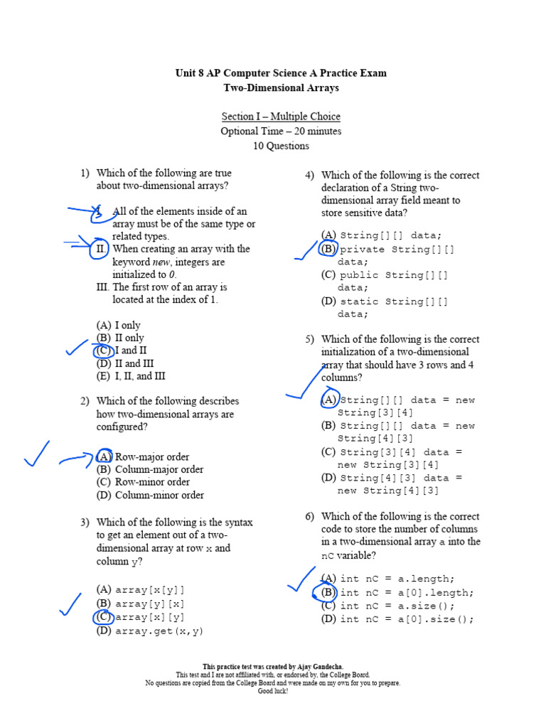 Unit 8 AP Computer Science Practice Exam | PDF | Computer Programming | Software Engineering
