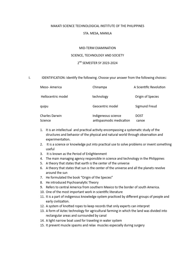 Mid-term-exam-STS-2nd-sem-SY-2023-2024 (1) | PDF | Science | Philippines