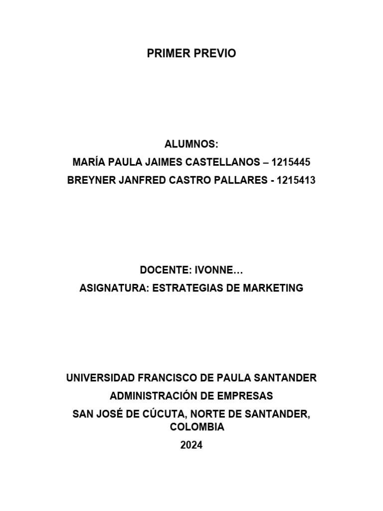 Primer Previo | PDF | Marketing | Alimentos