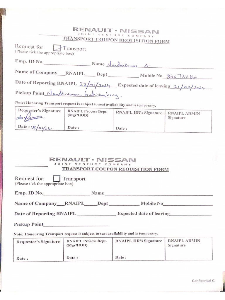 Transport Form | PDF