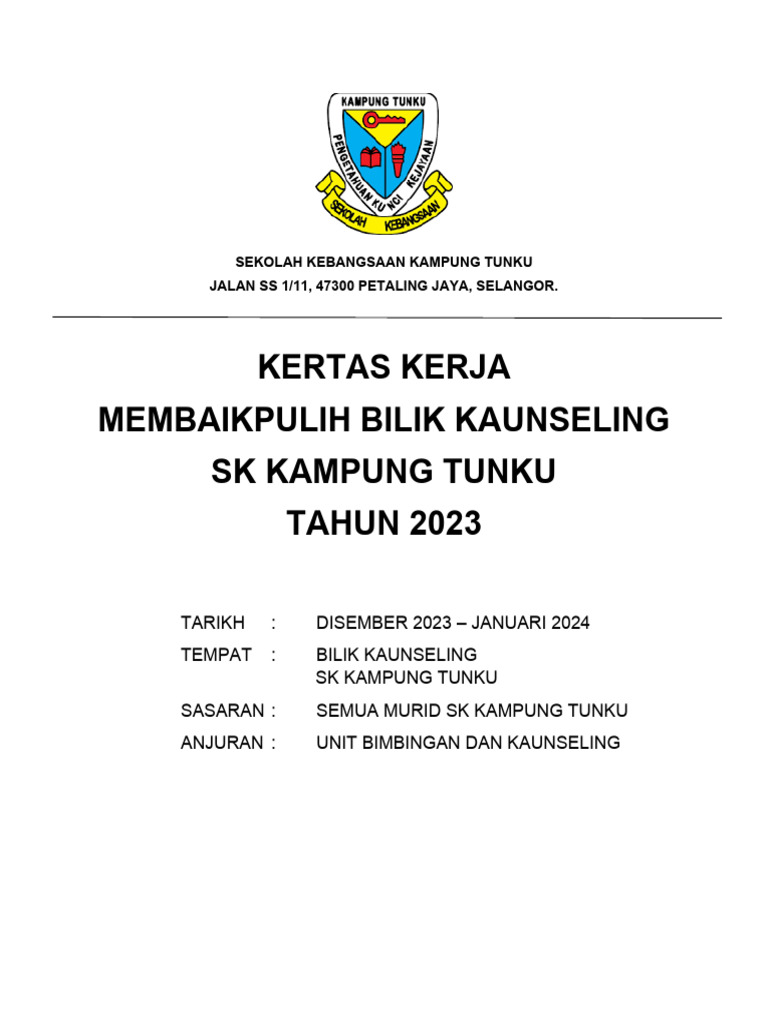 KERTAS KERJA Membaikpulih Bilik Kaunseling | PDF