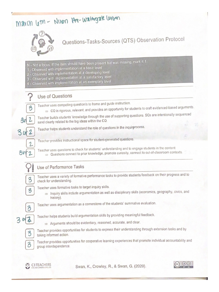 Questions-Tasks-Sources Qts Observation Protocol | PDF