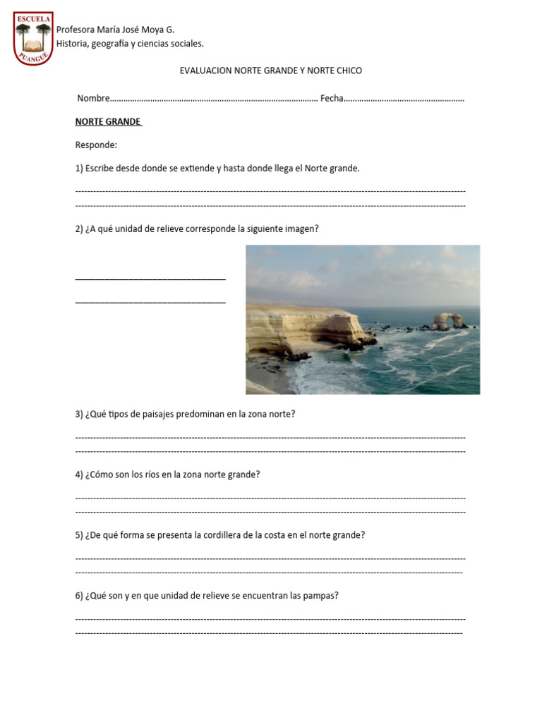 Evaluación de Historia y Geografía: Norte Grande y Chico | PDF ...