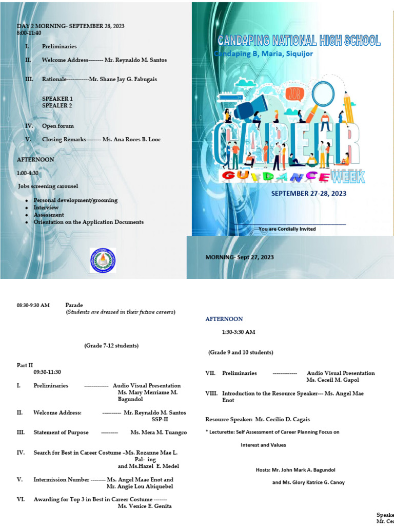 Career Week Agenda: September 2023 | PDF