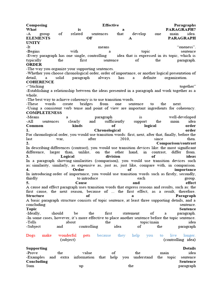 Composing Effective Paragraphs | PDF | Paragraph | Sentence (Linguistics)
