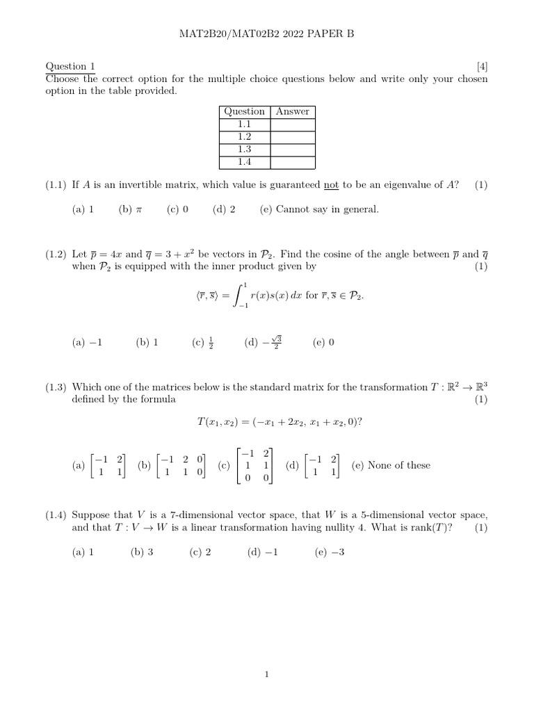 MAT2B20-MAT02B2 (2) | PDF | Eigenvalues And Eigenvectors | Matrix (Mathematics)