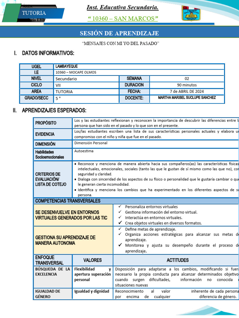 1º TUTORIA SES 1 UNI 1 SEM 01 (1) (Recuperado Automáticamente) | PDF | Autoestima | Aprendizaje
