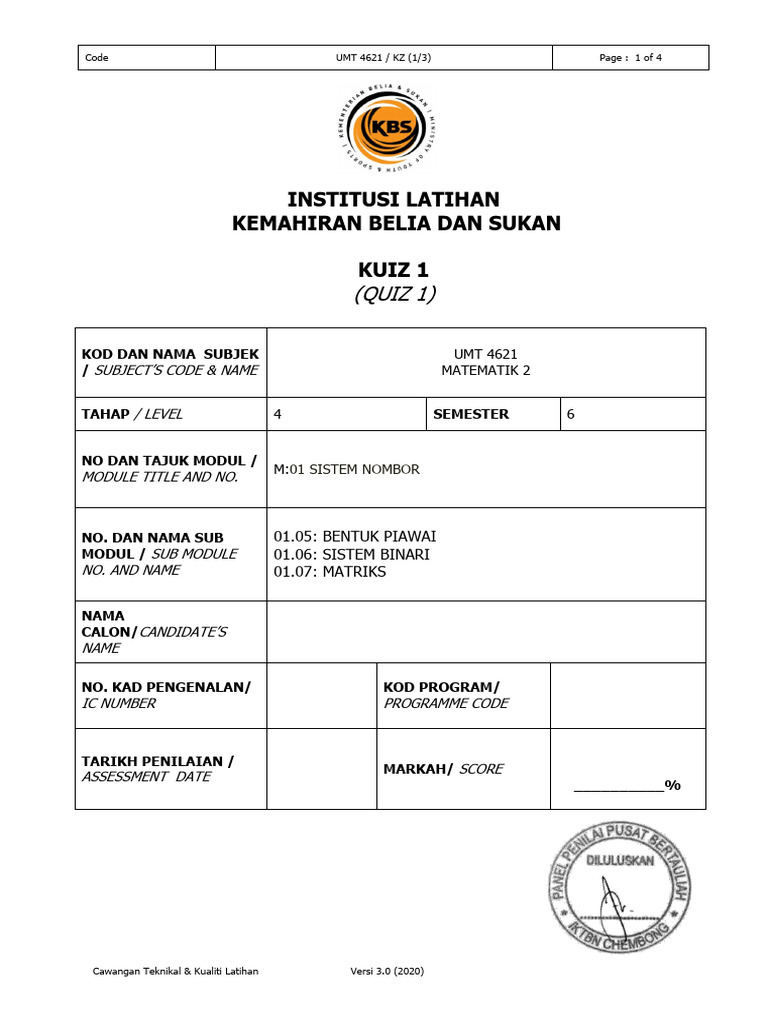 Kuiz 1 Umt 4621 Update | PDF