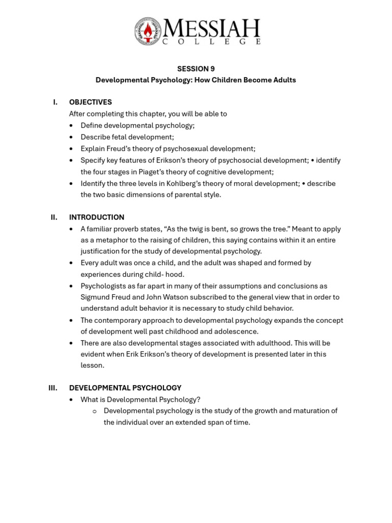 SESSION 9 Developmental Psychology | PDF | Developmental Psychology ...