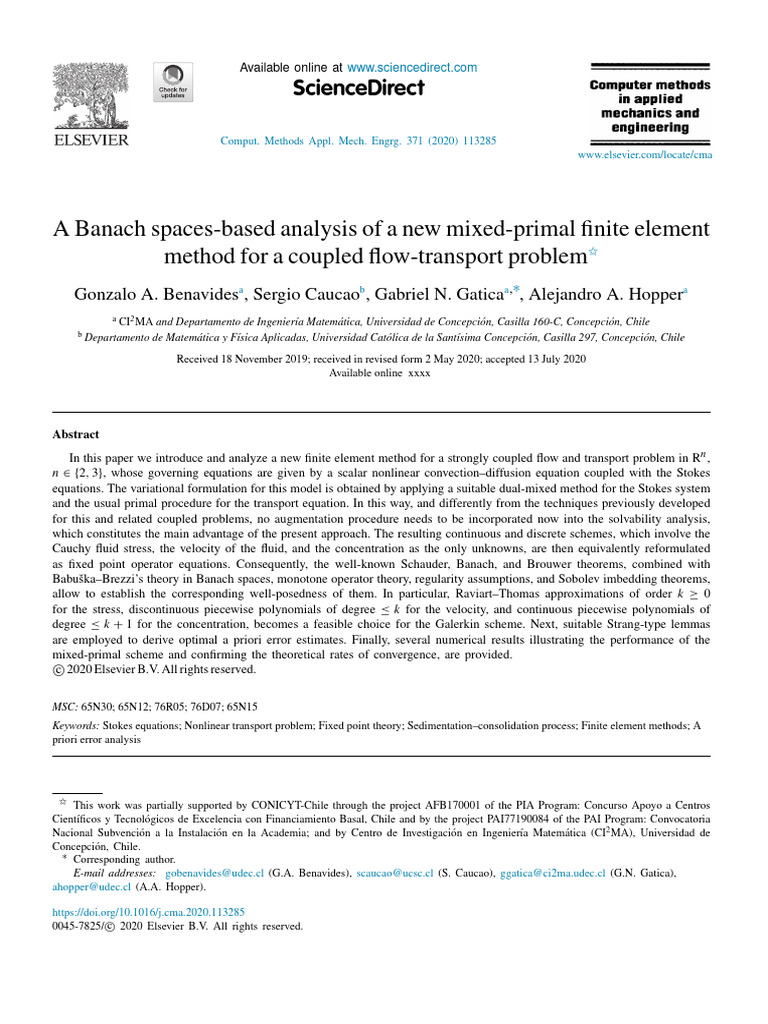 Benavides Caucao Gatica Hopper 1 PUBLISHED | PDF | Viscosity | Finite Element Method