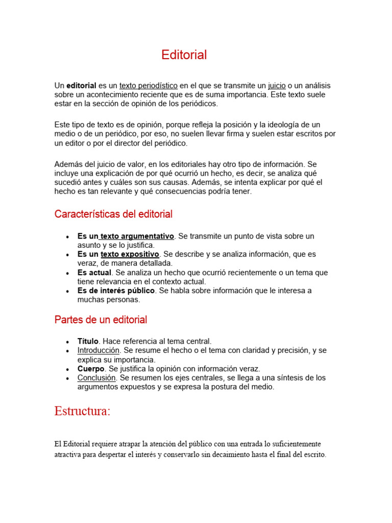 Editorial: Características Del Editorial | PDF | Publicación | Información