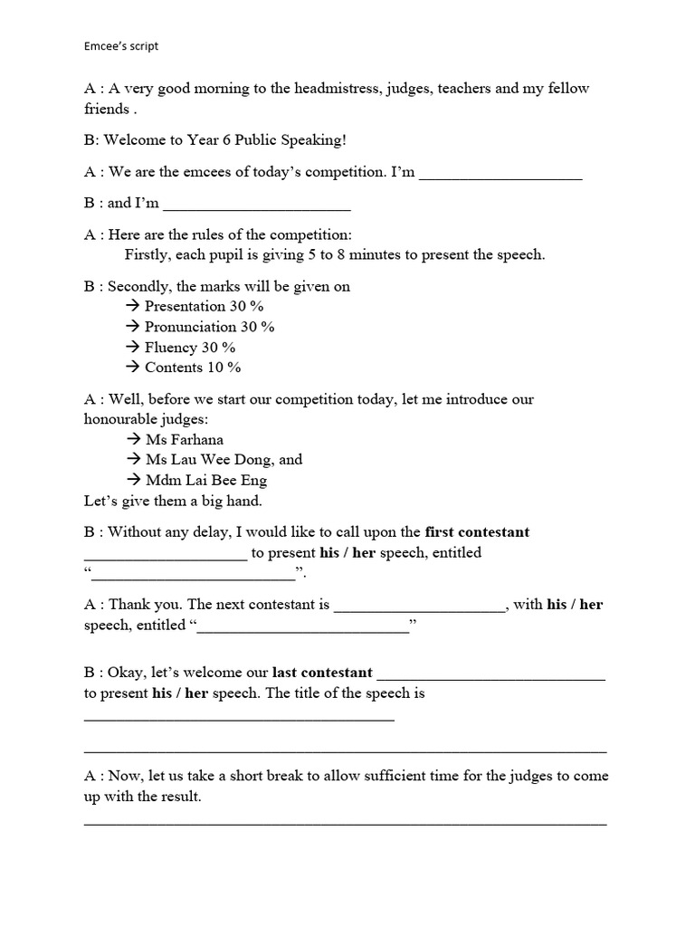 Public Speaking Emcee’s script | PDF