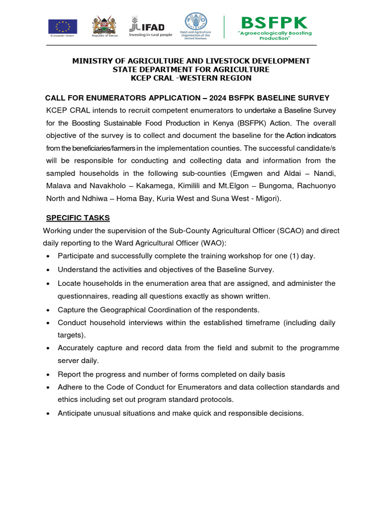 Call for Enumerators for BSFPK Survey 2024 | PDF | Data