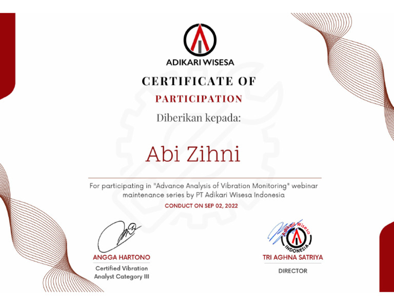 CERTIFICATE ADVANCE ANALYSIS OF VIBRATION ANALYSIS PDF