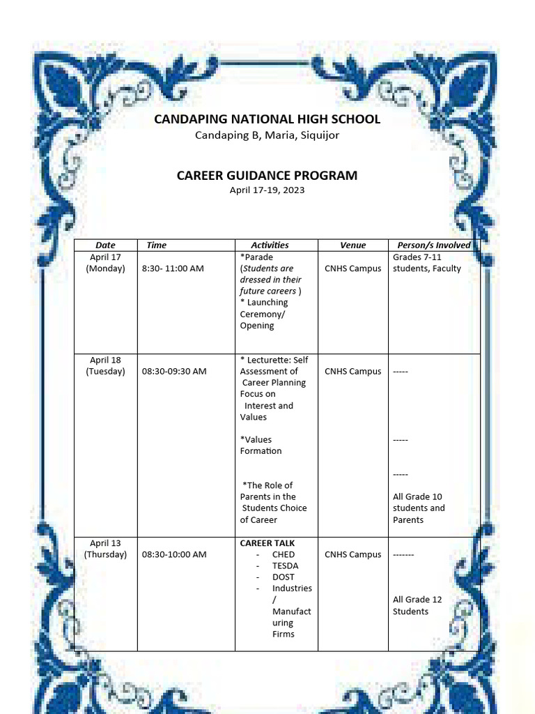 Career Guidance Program 2022-2023 | PDF