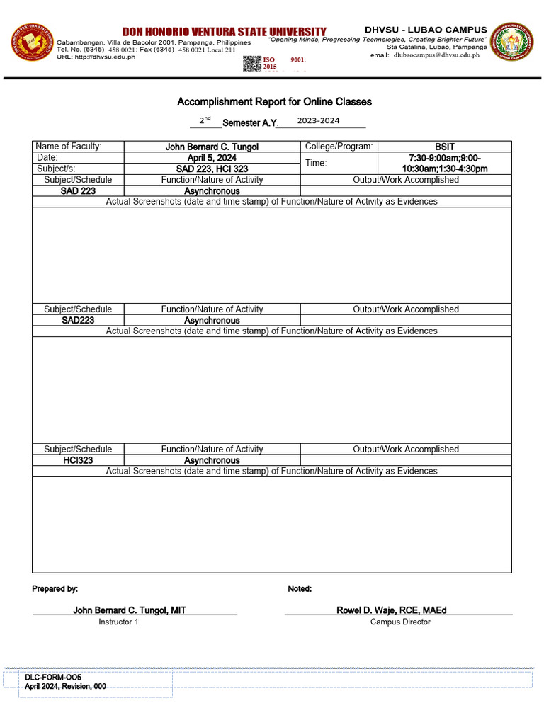 DLC-Form-005-Accomplishment-Report-Online-Class | PDF