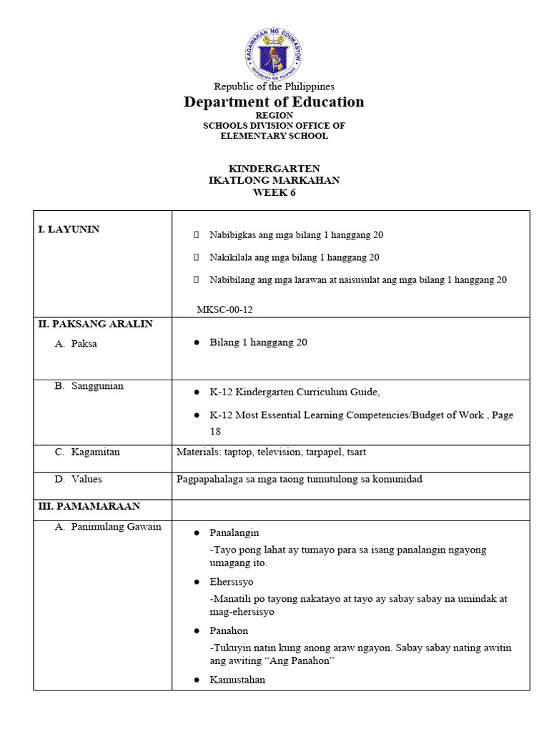 Kinder Cot Q3 Week 6 | PDF