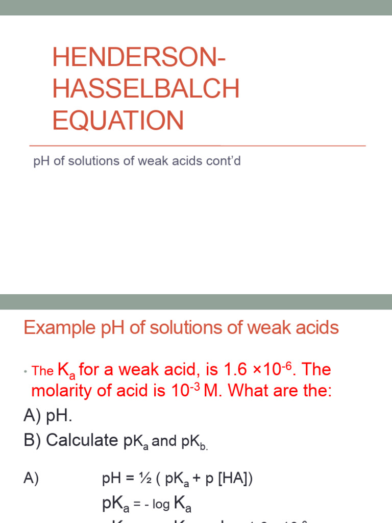 Henderson Hasselbalch Equation | PDF | Acid Dissociation Constant | Buffer Solution