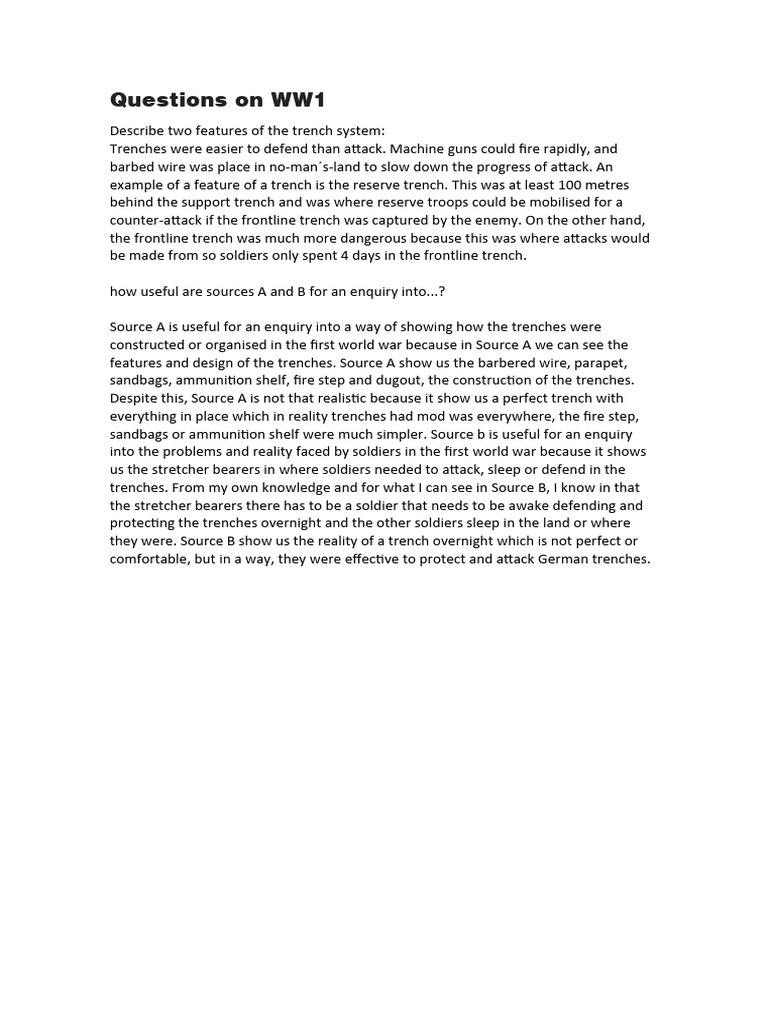 Questions On WW1 | PDF