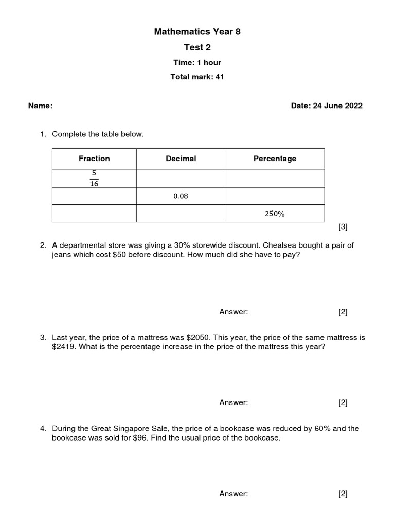 Year 8 Maths Term 3 of 2022 Test 2 | PDF | Interest | Financial Economics