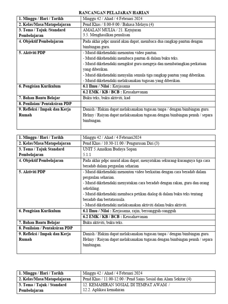 RPH BM Minggu 42 Tahun 2024 | PDF