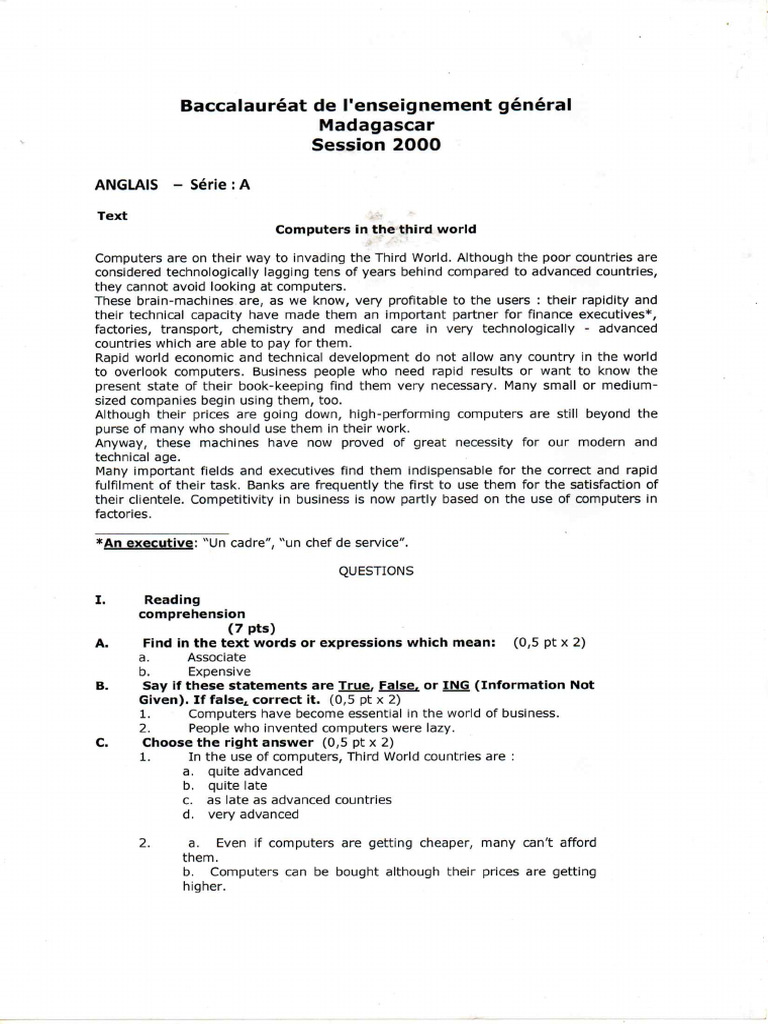 Sujet Bacc Anglais Serie A | PDF