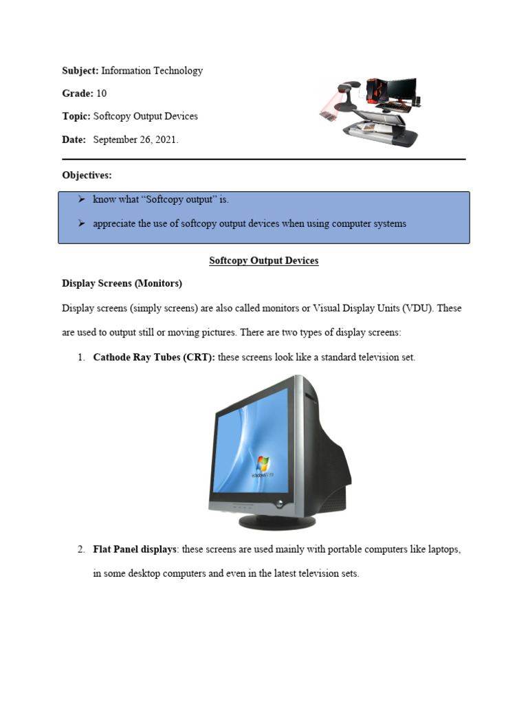Softcopy Output Devices Lesson Notes | PDF