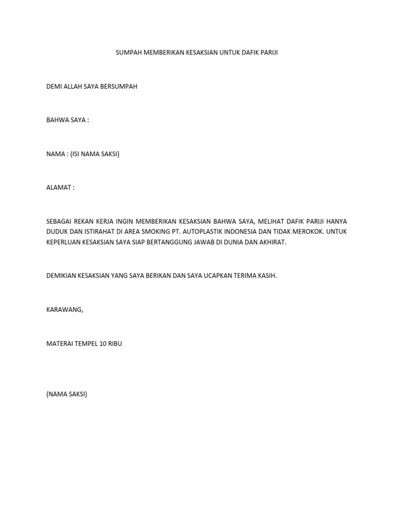 Surat Sumpah Tertulis | PDF | Seni & Disiplin Bahasa