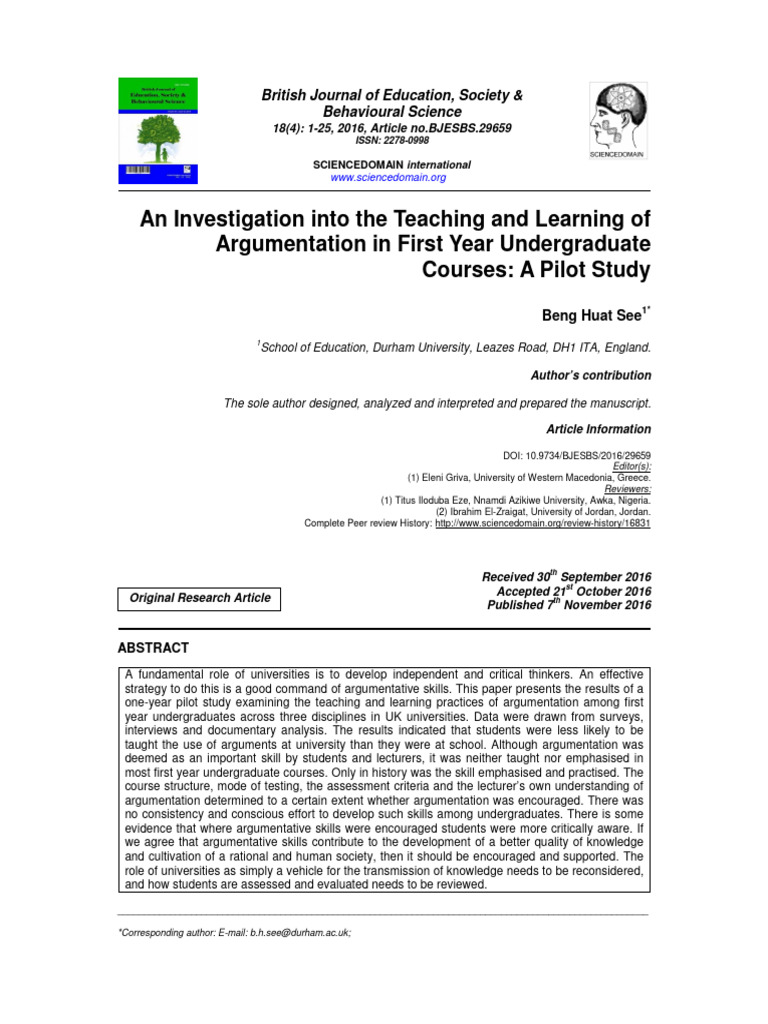 2 An Investigation Into The Teaching and Learning of Argumentation in ...