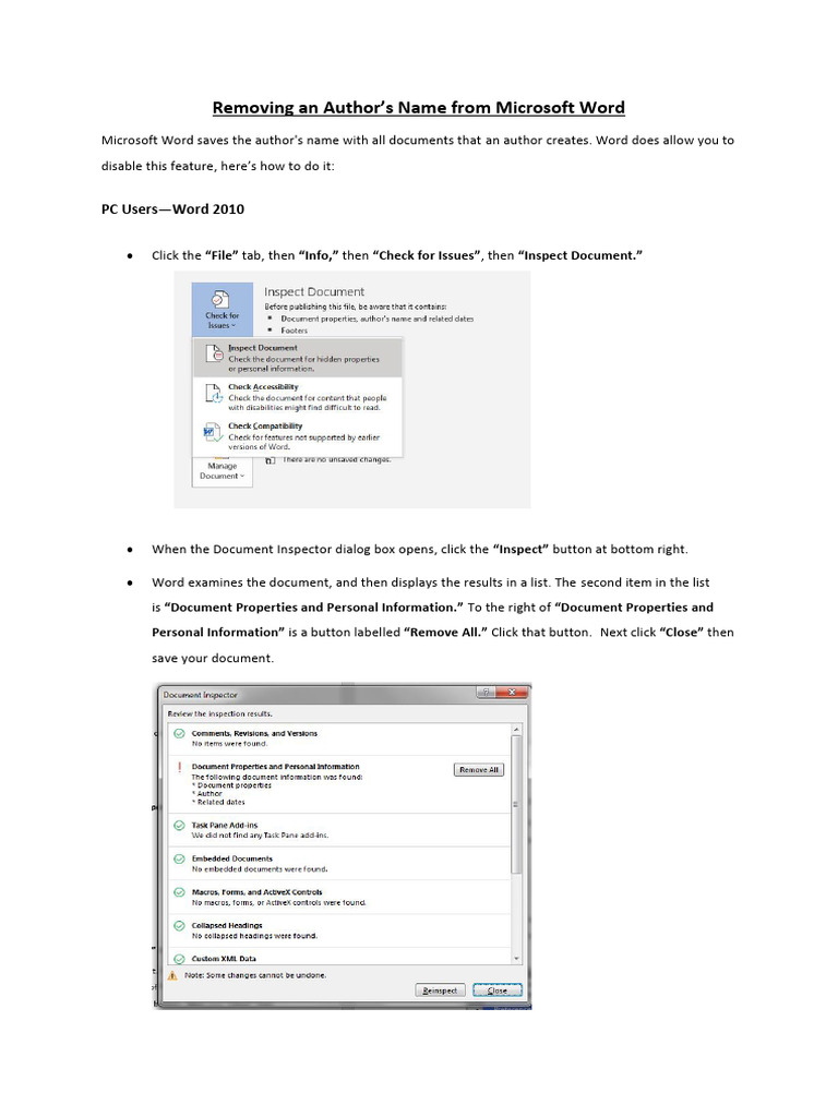 How to Remove Authors Name | PDF