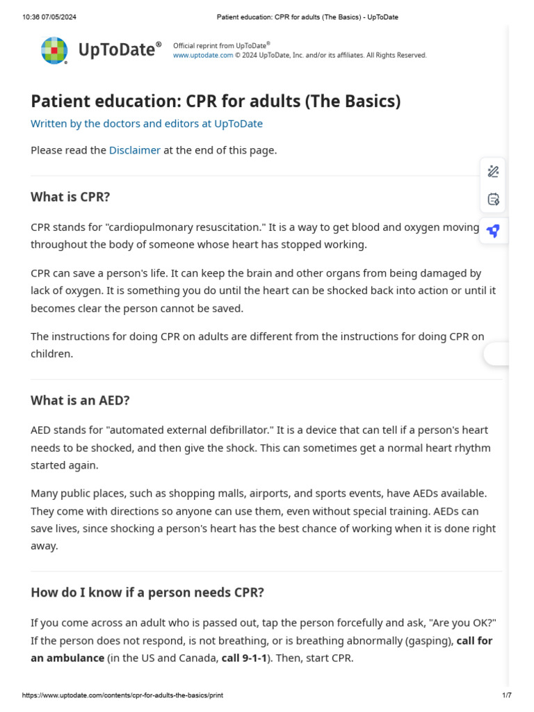 Patient education_ CPR for adults (The Basics) | PDF | Cardiopulmonary Resuscitation ...