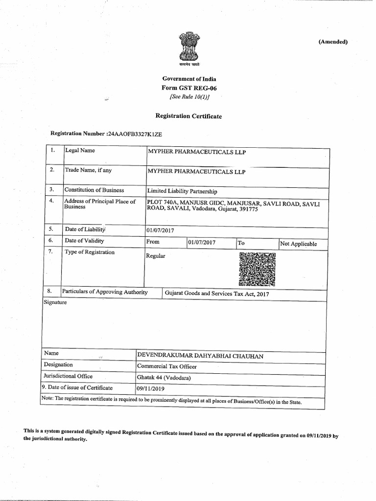 Mypher Pharmaceuticals GST Certi | PDF