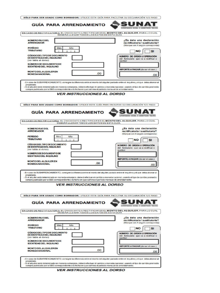 Formato Pago Guía de Arrendamiento SUNAT DMT | PDF