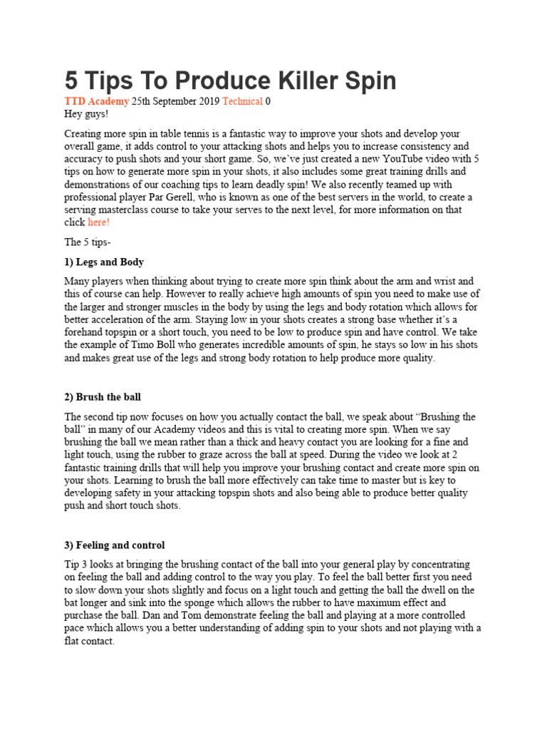 5 Tips To Produce Killer Spin | PDF