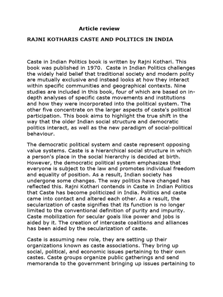 Rajni Kothari | PDF | Caste | Elections