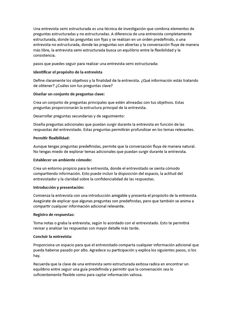 Guía de Entrevistas Semiestructuradas | PDF