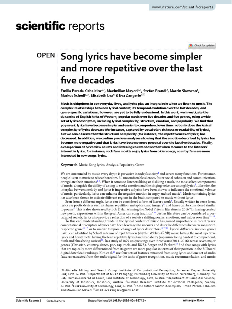 Evolution of Simplicity in Song Lyrics | PDF | Linear Regression ...