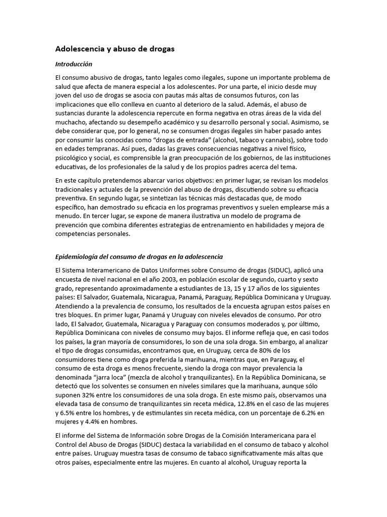 Adolescencia y Abuso de Drogas Para Exponer | PDF | La dependencia de sustancias | Comportamiento