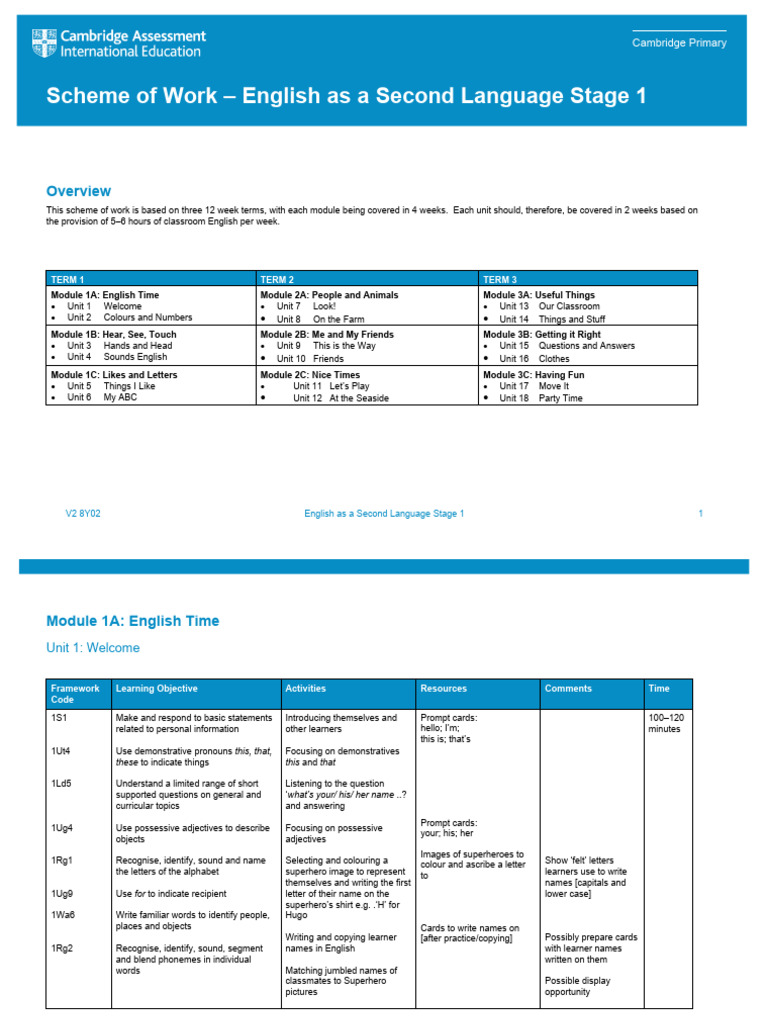 English As A Second Language Stage 1 Scheme of Work 2018 - tcm142 ...